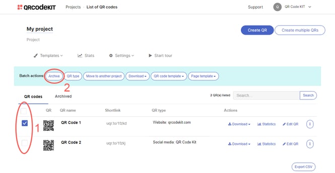 How to archive, delete or reactivate a QR Code
